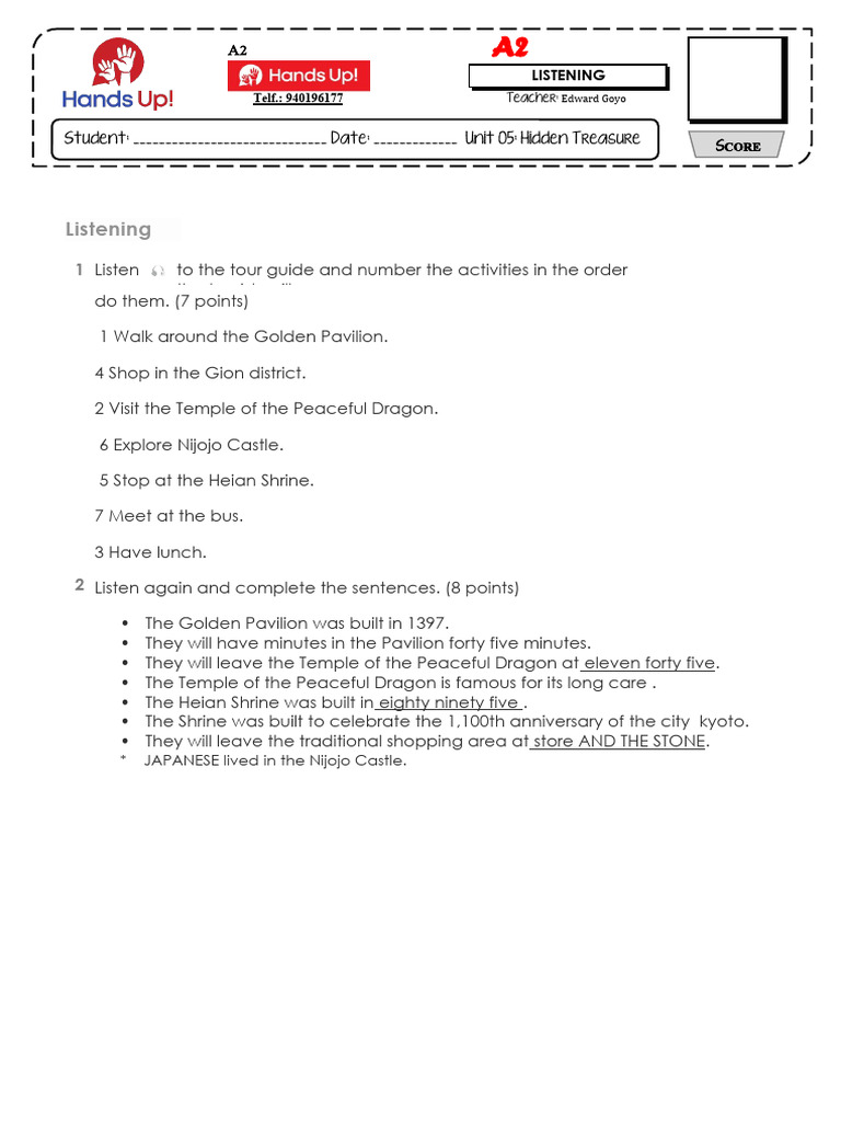 Castle Tours Listening Activity | PDF