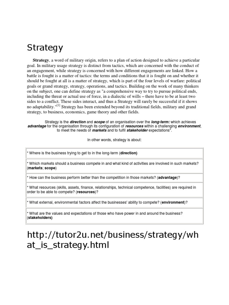 Strategy: Strategy, A Word of Military Origin, Refers To A Plan of ...