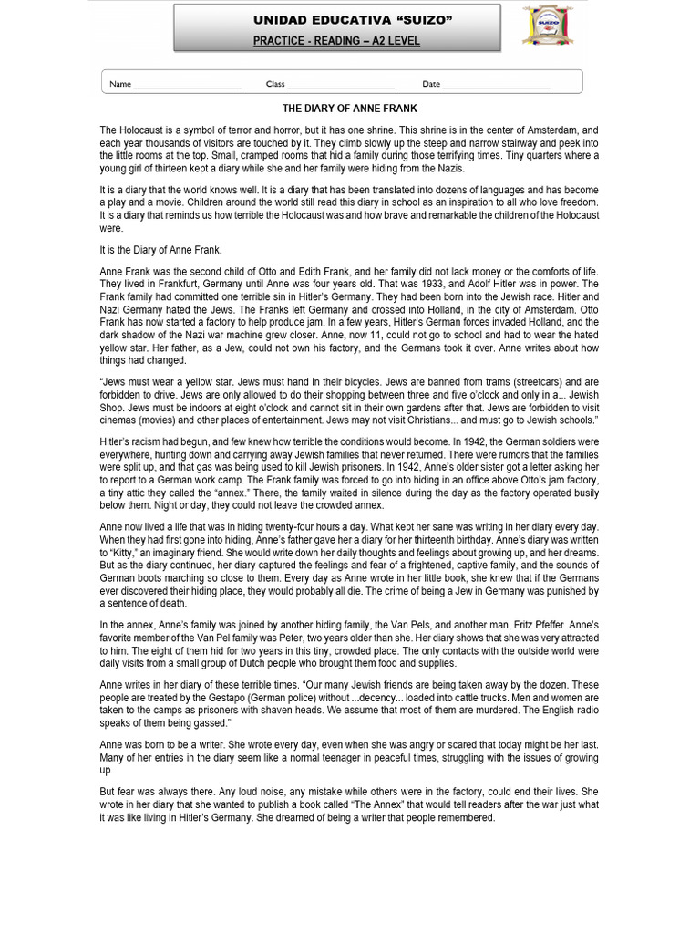 The Diary of Anne Frank - Reading | PDF | Anne Frank | Nazi Germany