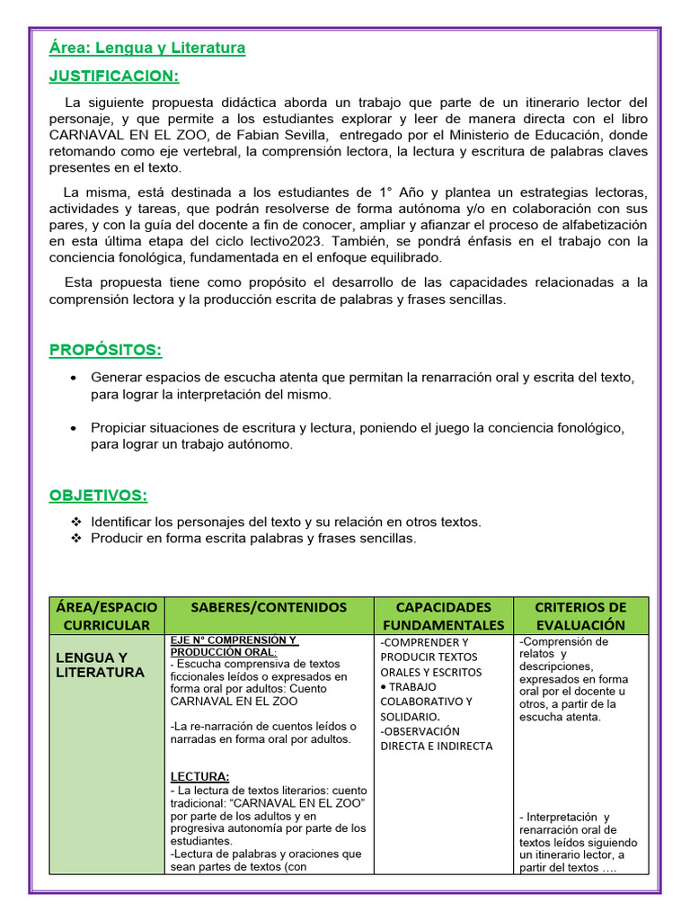 Secuencia CARNAVAL EN EL ZOO | PDF | Comprensión lectora | Aprendizaje