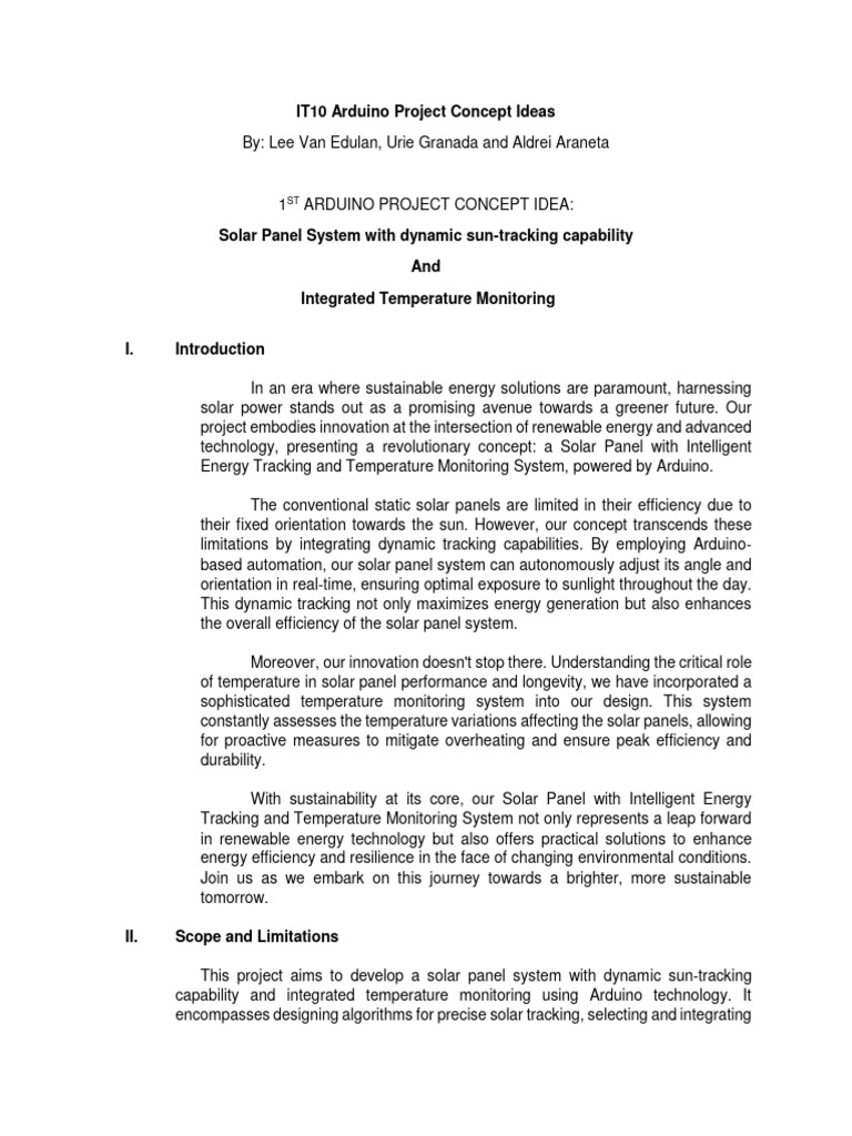 IT10 Arduino Project Concept Ideas | PDF | Solar Panel | System