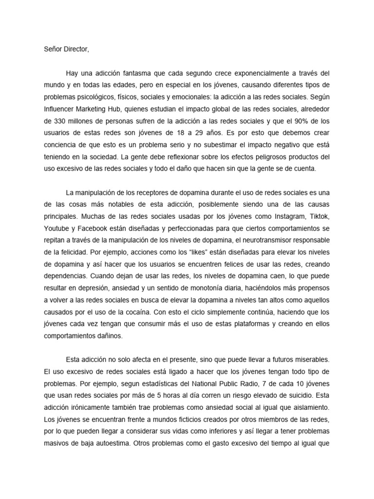 Texto Argumentativo | PDF | Dopamina | Redes sociales
