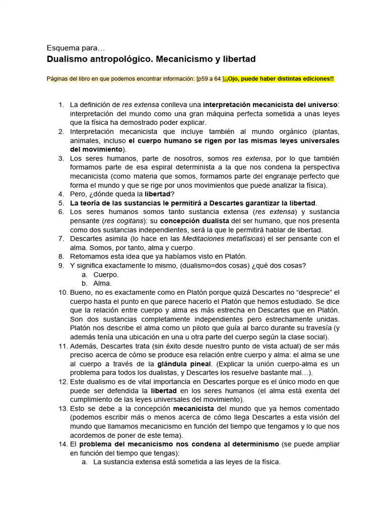Esquema Bloque 5 Descartes Dualismo Antropolã Gico. Mecanicismo y ...