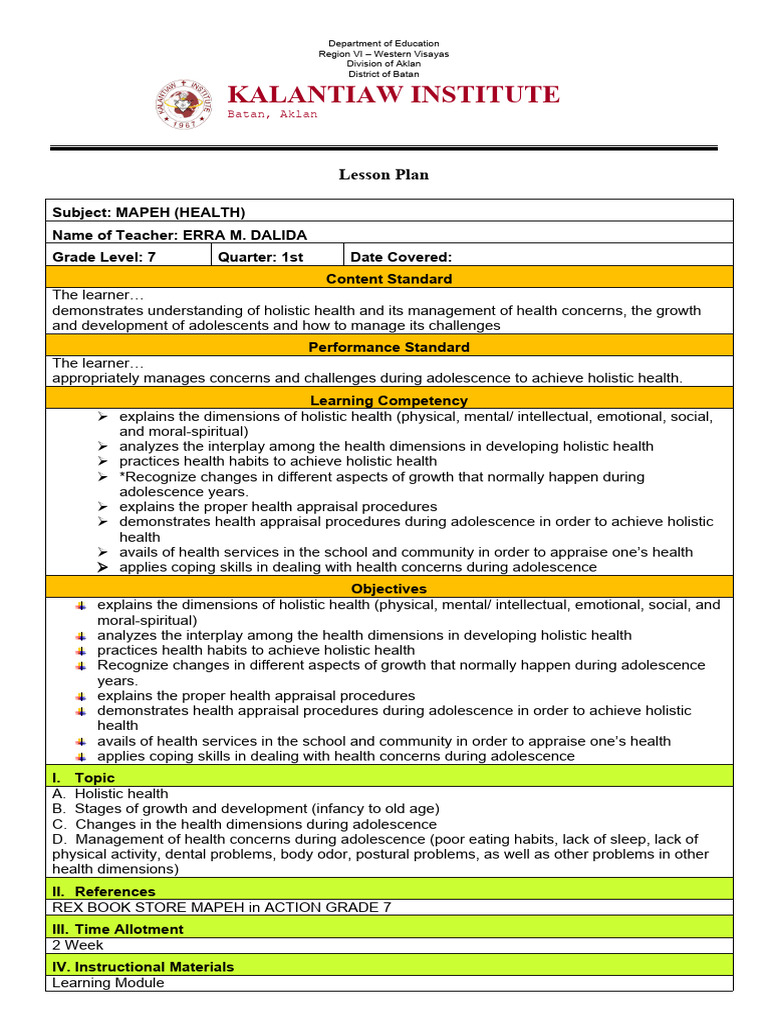 LP 7 Health | PDF | Human Body | Adolescence