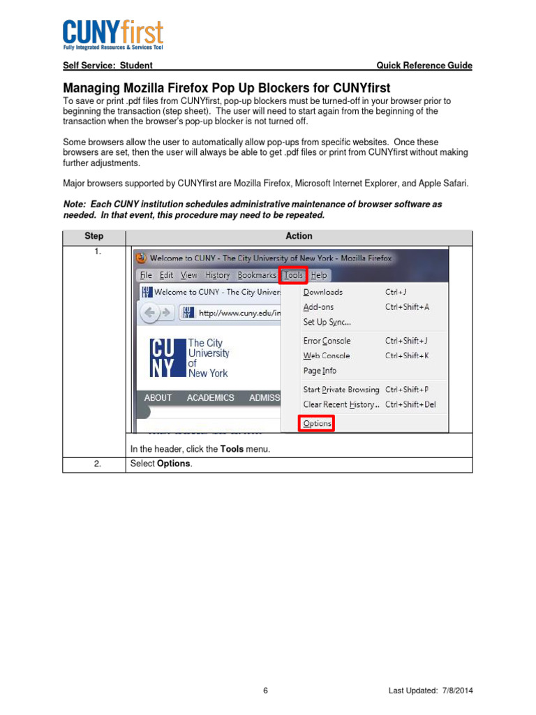 Managing Mozilla Firefox Pop Up Blockers For Cunyfirst | PDF | Safari (Web Browser) | Cyberspace