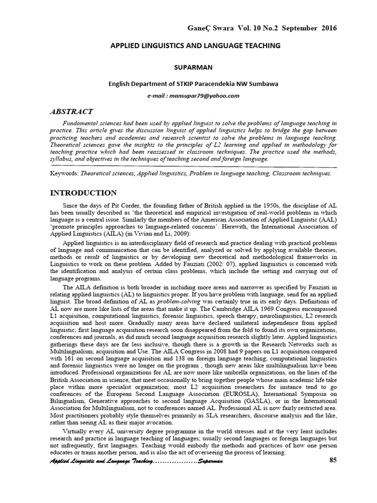 Applied Linguistics and Language Teaching | PDF | Second Language Acquisition | Linguistics