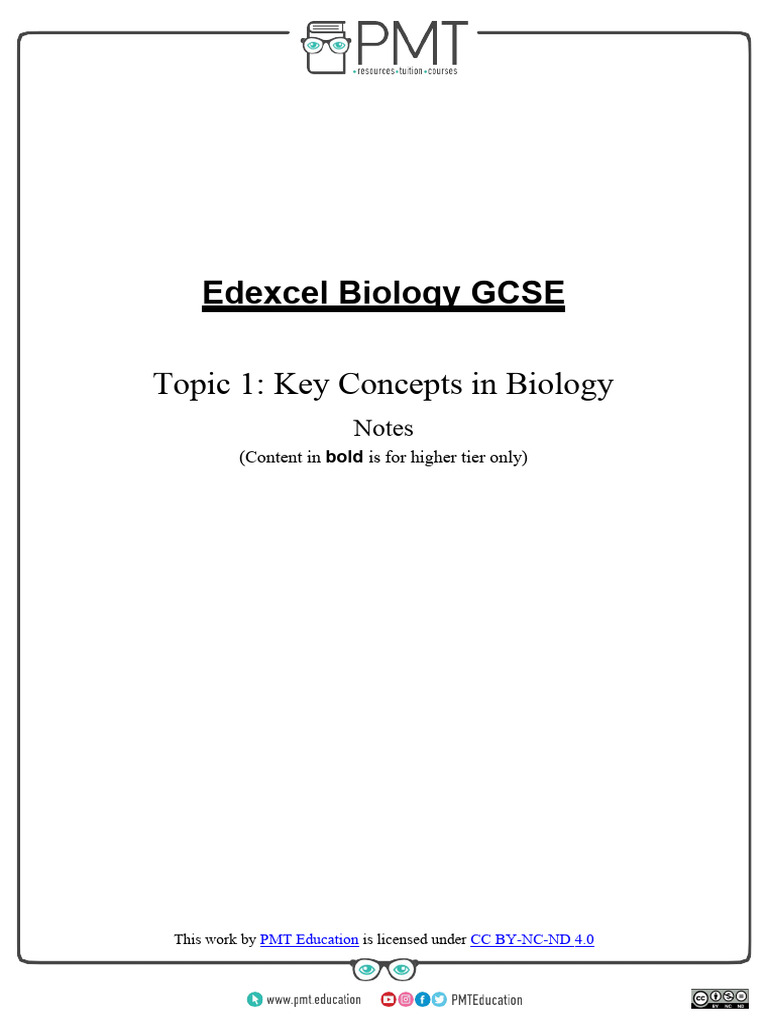 Detailed Notes - Topic 1 Key Concepts in Biology - Edexcel Biology GCSE ...