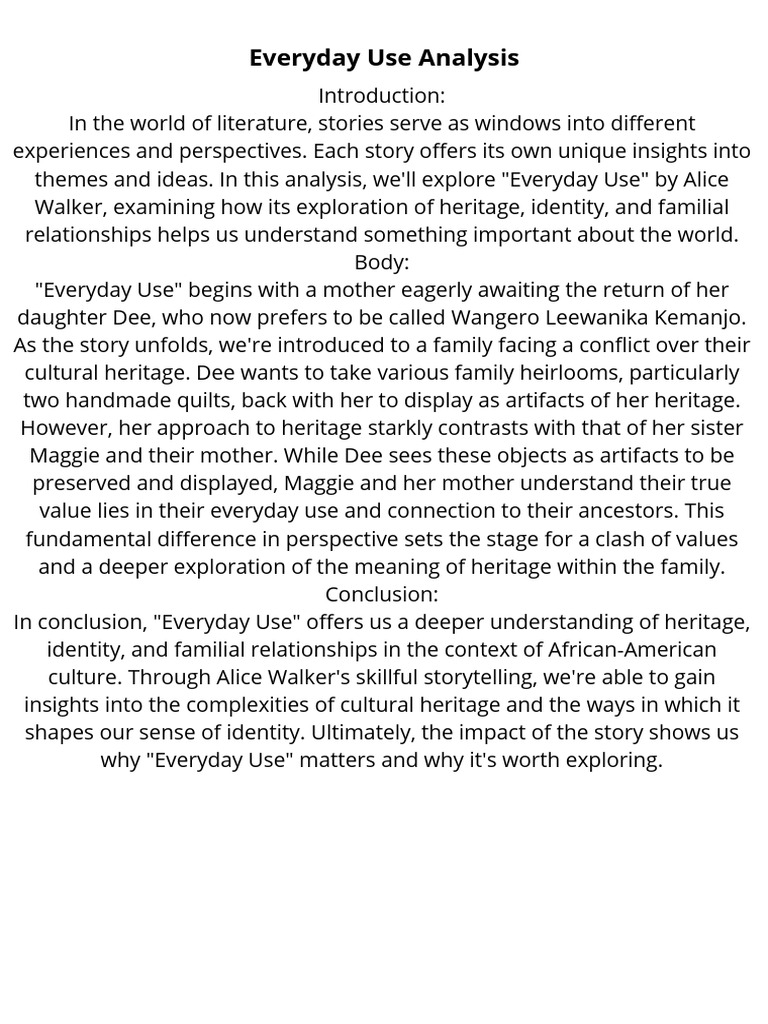 Everyday Use Analysis | PDF | Poetry | Narrative