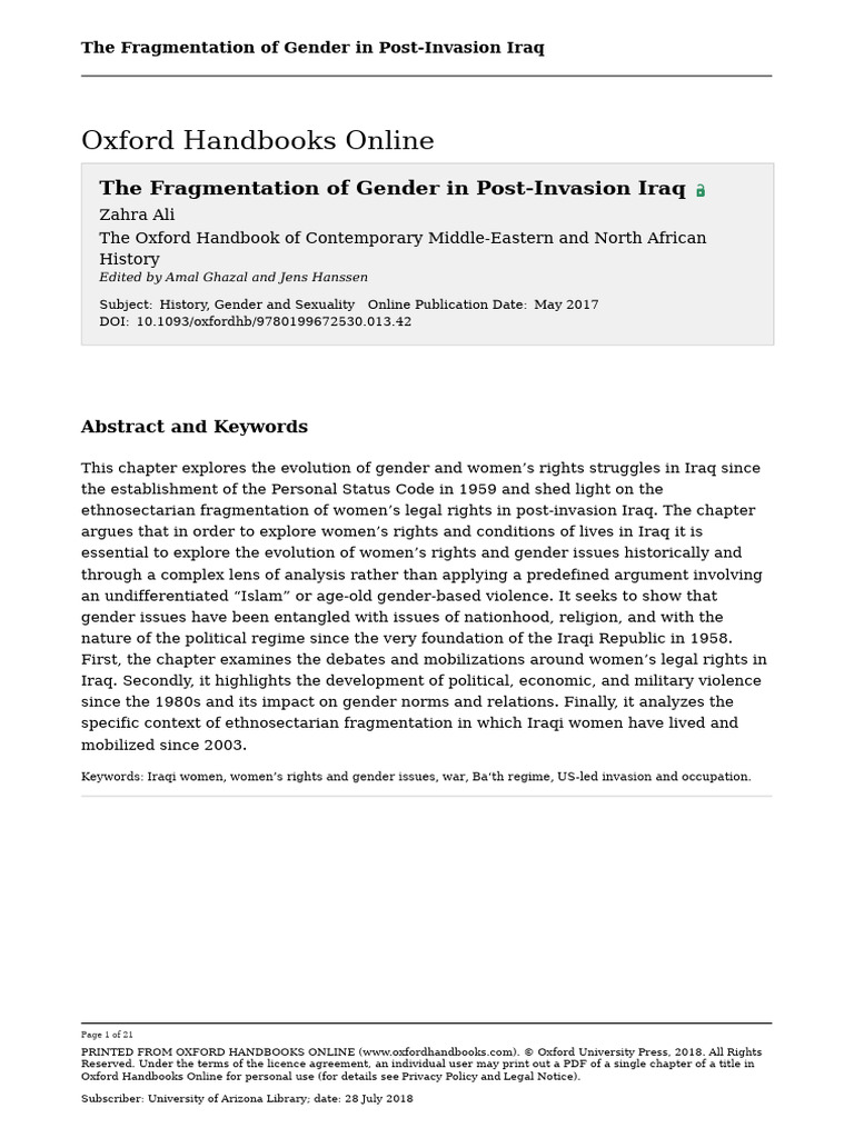 18.ali - Fragmentation Gender Iraq | PDF | Iraq | Sectarianism