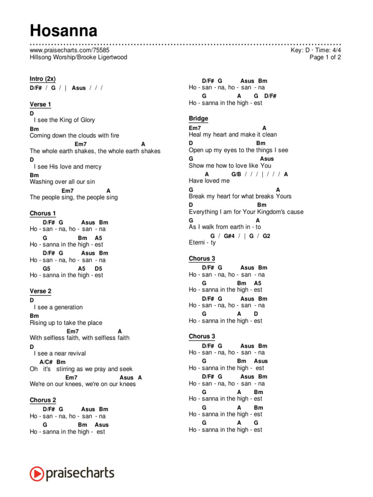 Hosanna (75585) - Chord Chart - D - 2 Column | PDF