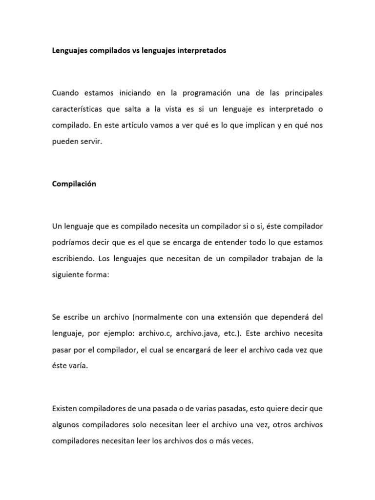 03 Lenguajes Compilados VS Lenguajes Interpretados | PDF | Compilador ...