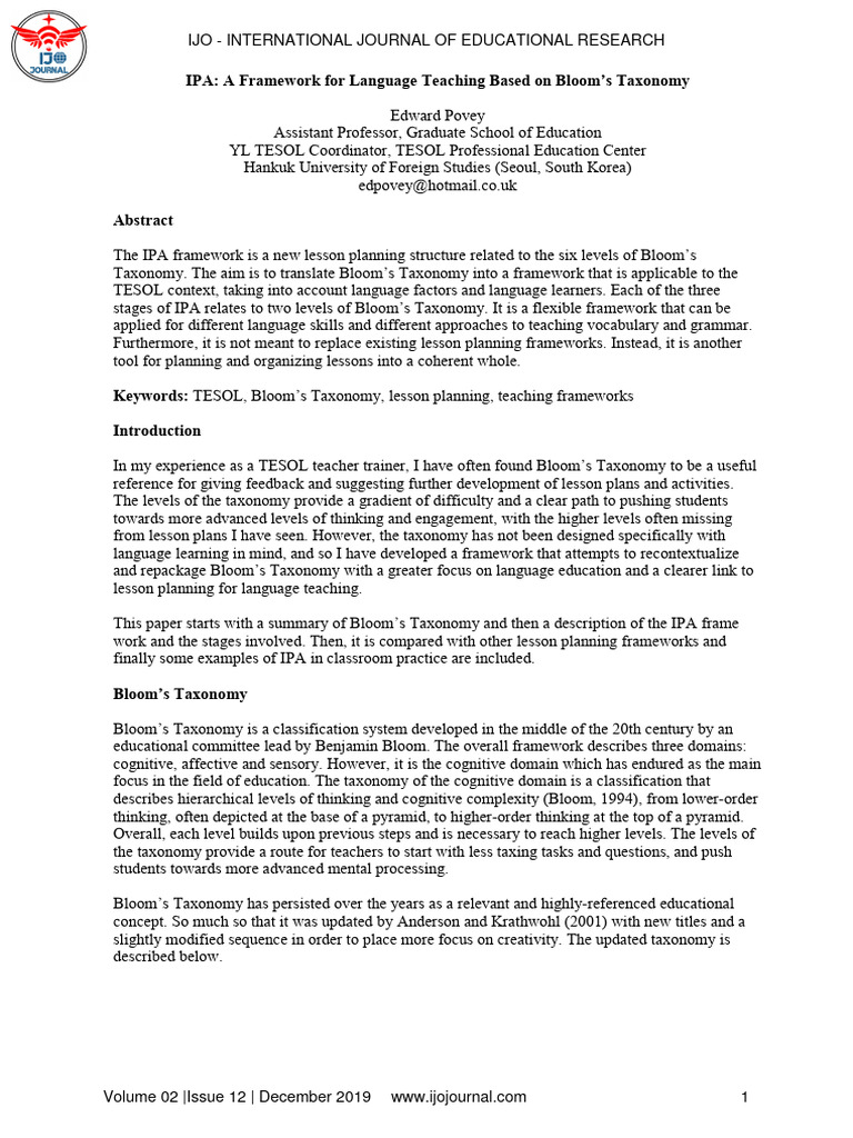 Framework for Language Teaching Based on Bloom’s Taxonomy | PDF | Reading Comprehension ...