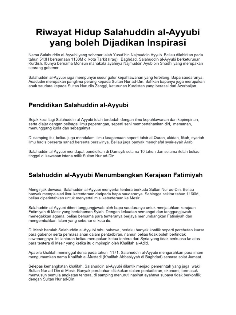 Riwayat Hidup Salahuddin Al | PDF