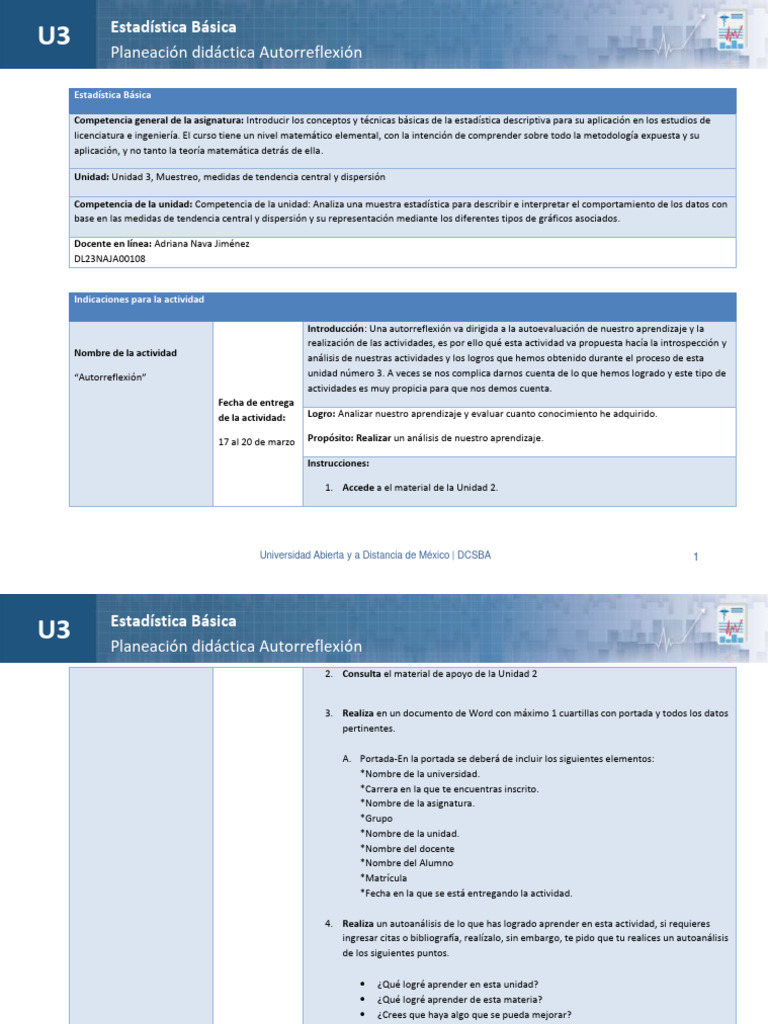 Planeacion - U3 - Act5 - 2024-1 - B0-B1 - Estadística Básica | PDF | Estadísticas | Aprendizaje