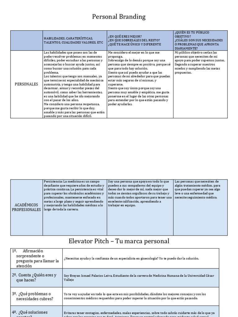 Cuadros para Guión de Marca Personal Palacios Leiva | PDF