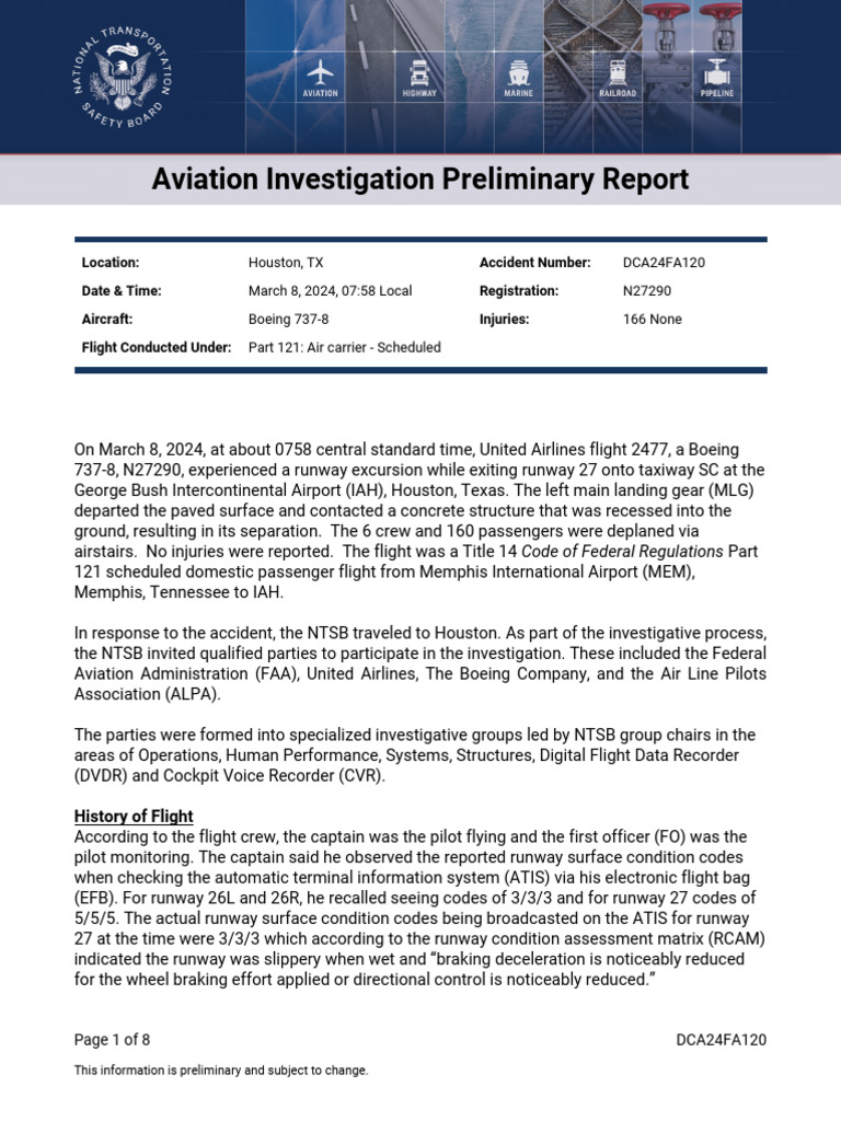 NTSB Preliminary Report on IAH Runway Excursion | PDF | Flight Recorder | Runway