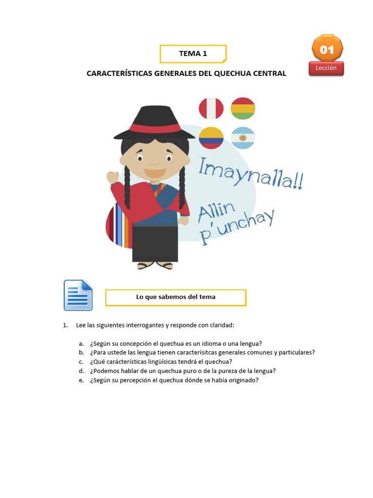 Características del Quechua Central | PDF | Lingüística | Comunicación ...