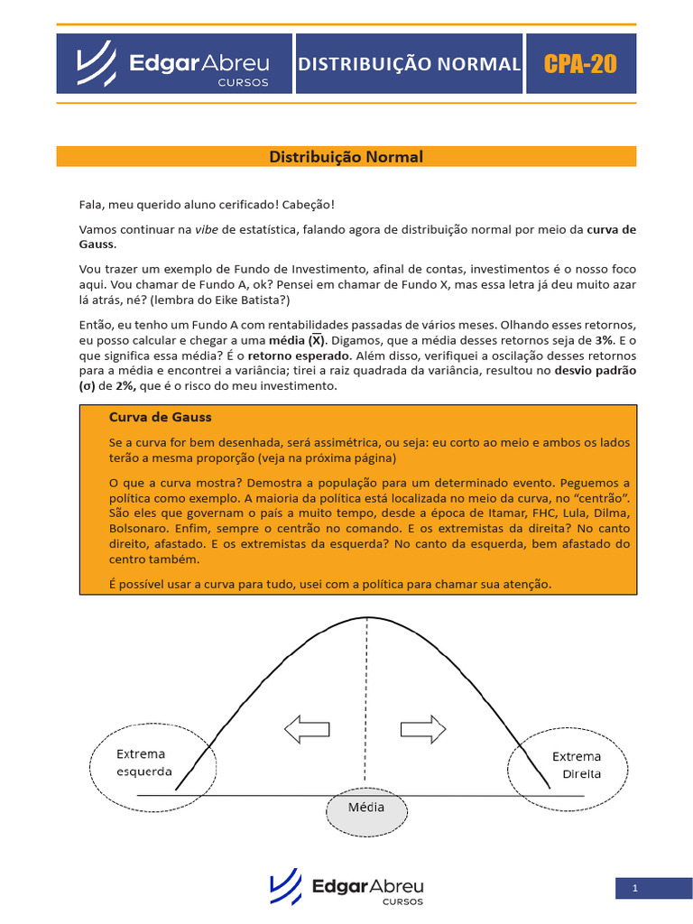 Distribuição Normal PDF Cpa 20 | PDF | Desvio padrão | Distribuição normal