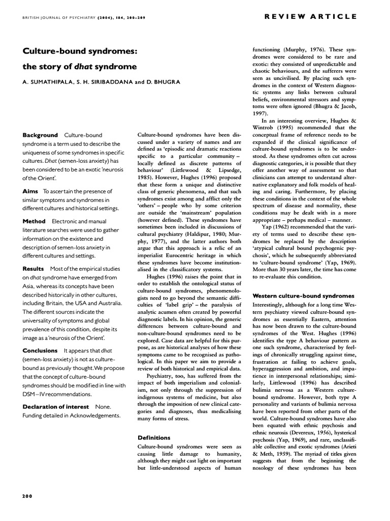 Culture-Bound Syndromes-The Story of Dhat | PDF | Diseases And ...
