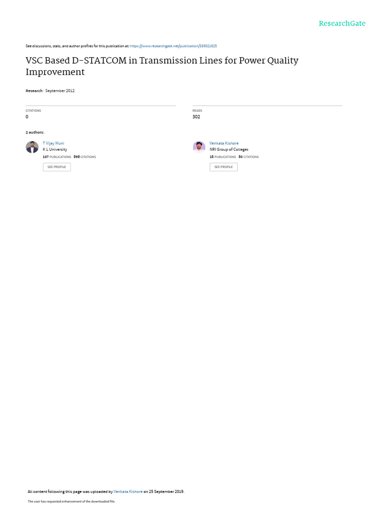 VSC Based D-STATCOM in Transmission Lines For Power Quality Improvement | PDF | Ac Power ...