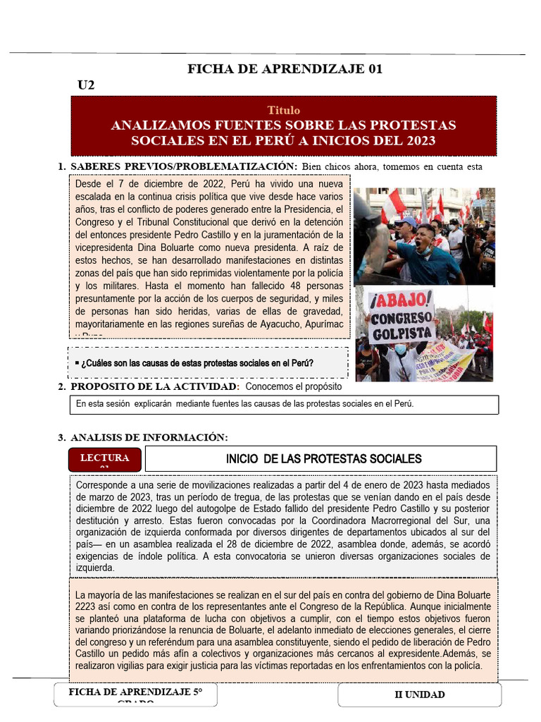 1 Ficha de Aprendizaje CCSS 5° Grado | PDF | Perú | Gobierno