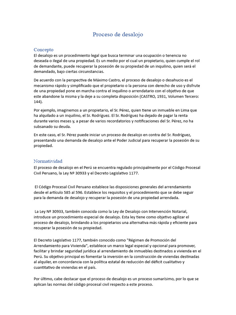 Proceso de Desalojo | Descargar gratis PDF | Propiedad | Ley común