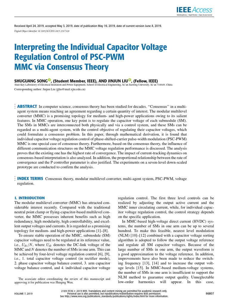 Interpreting The Individual Capacitor Voltage Regulation Control of PSC-PWM MMC Via Consensus ...