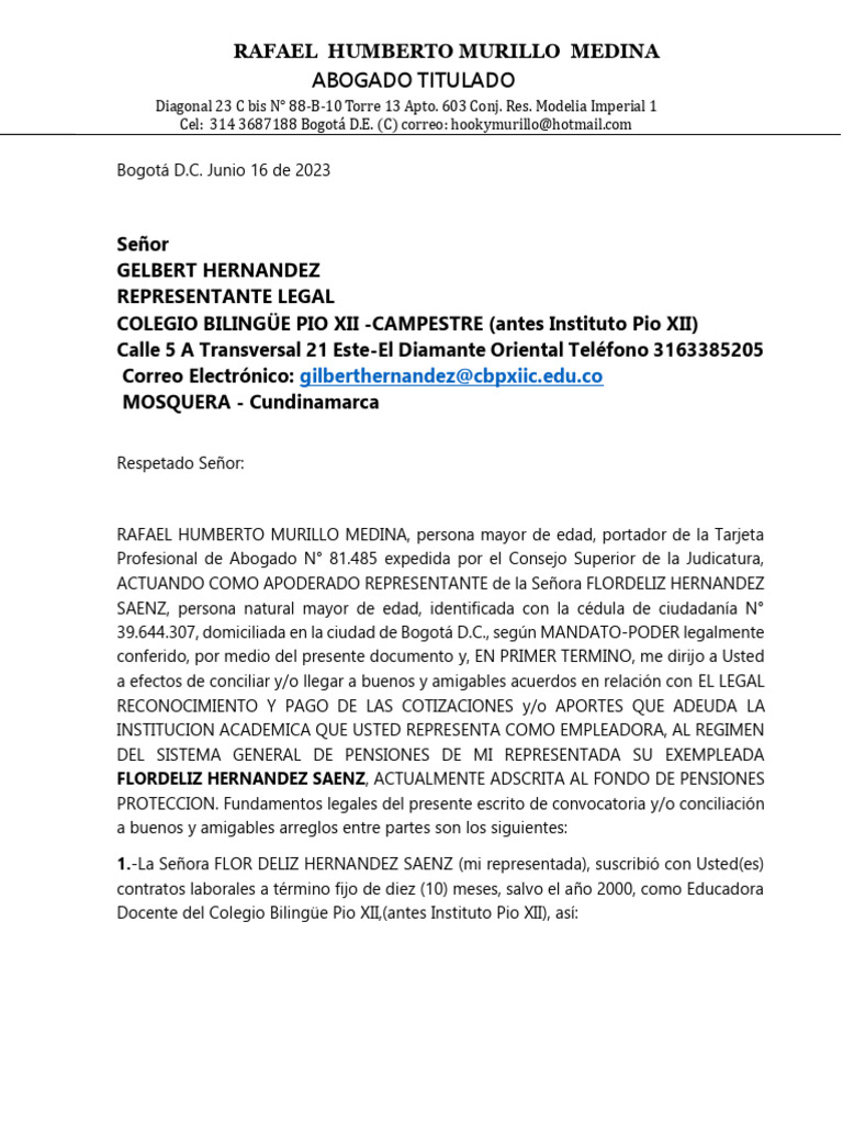 Amigale Invitacion A Conciliar Con Elcolegio Piio Xii | PDF | Pensión ...