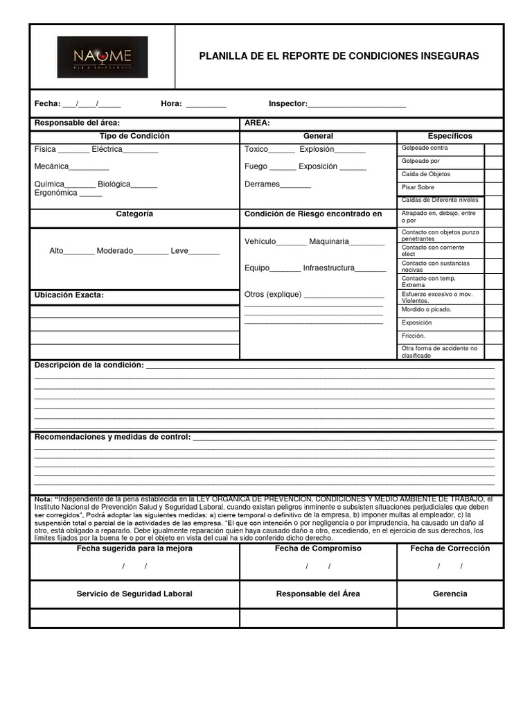 Reporte de Condiciones Inseguras | PDF | Seguridad y salud ocupacional