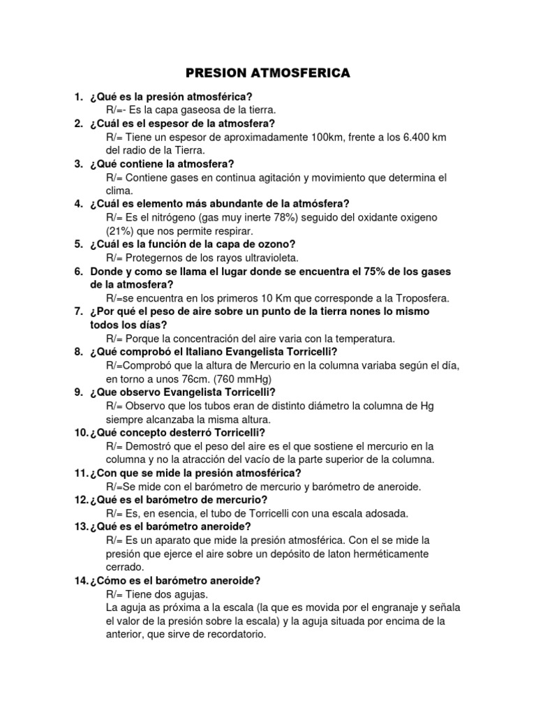 Presion Atmosferica | PDF | Atmósfera | Atmósfera de tierra