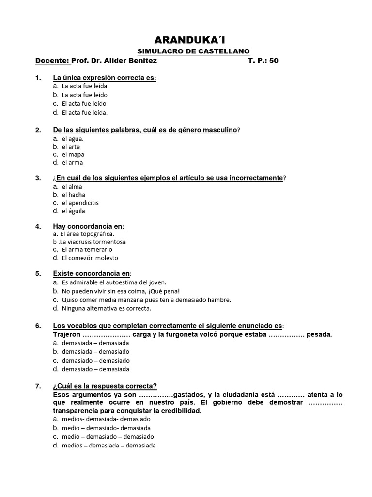 2024 Alider ARANDUKA Simulacro - 114030 | PDF | Arte