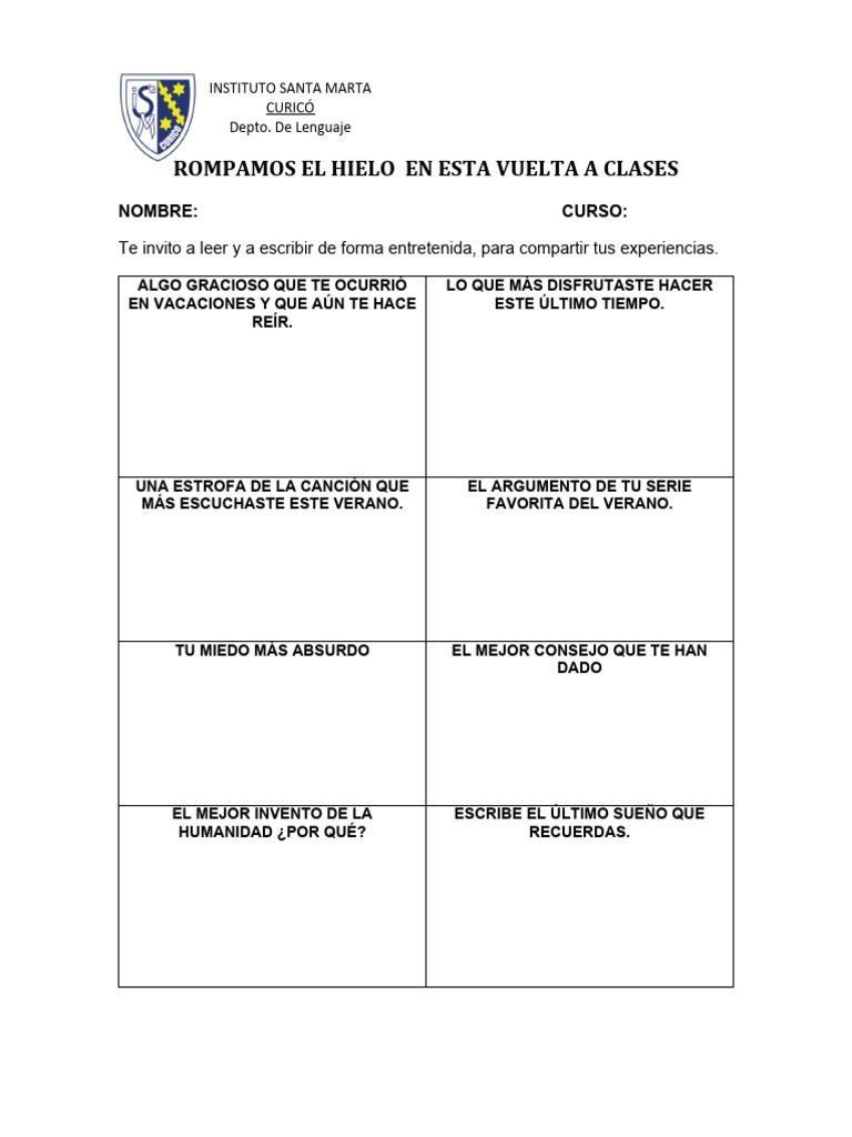 Rompamos El Hielo en Esta Vuelta A Clases | PDF