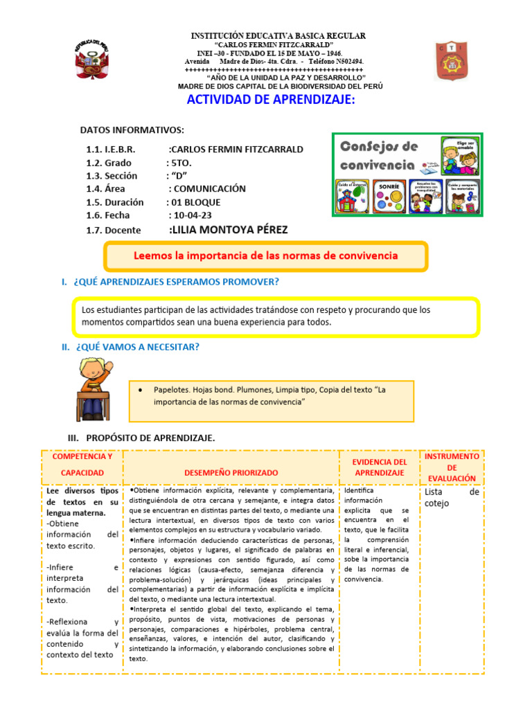 Normas de Convivencia en Primaria | PDF | Salón de clases | Aprendizaje