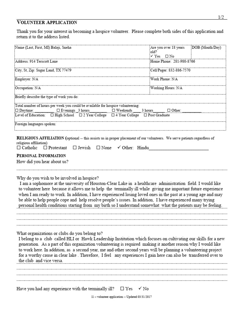 Volunteer Application | PDF | Social Programs | Medicine