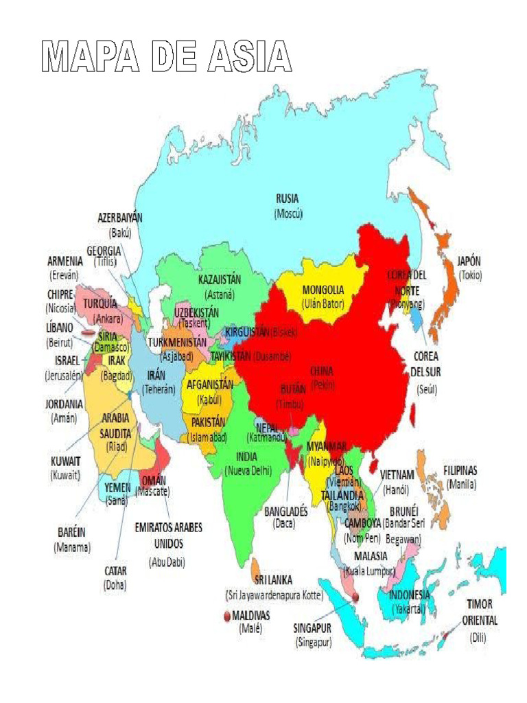 MAPA DE ASIA A COLOR Y PARA COLOREAR | PDF