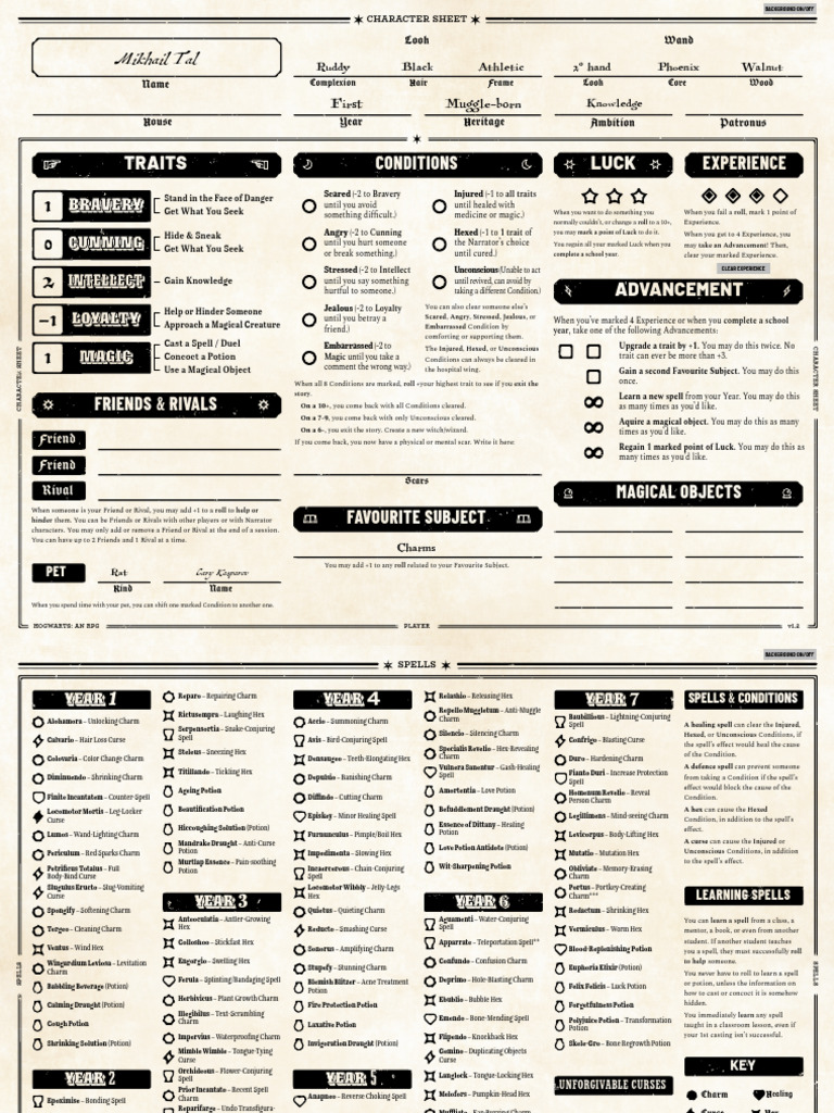 Hogwarts RPG Fillable Character Sheet | PDF | Elements Of Fiction | Fantasy