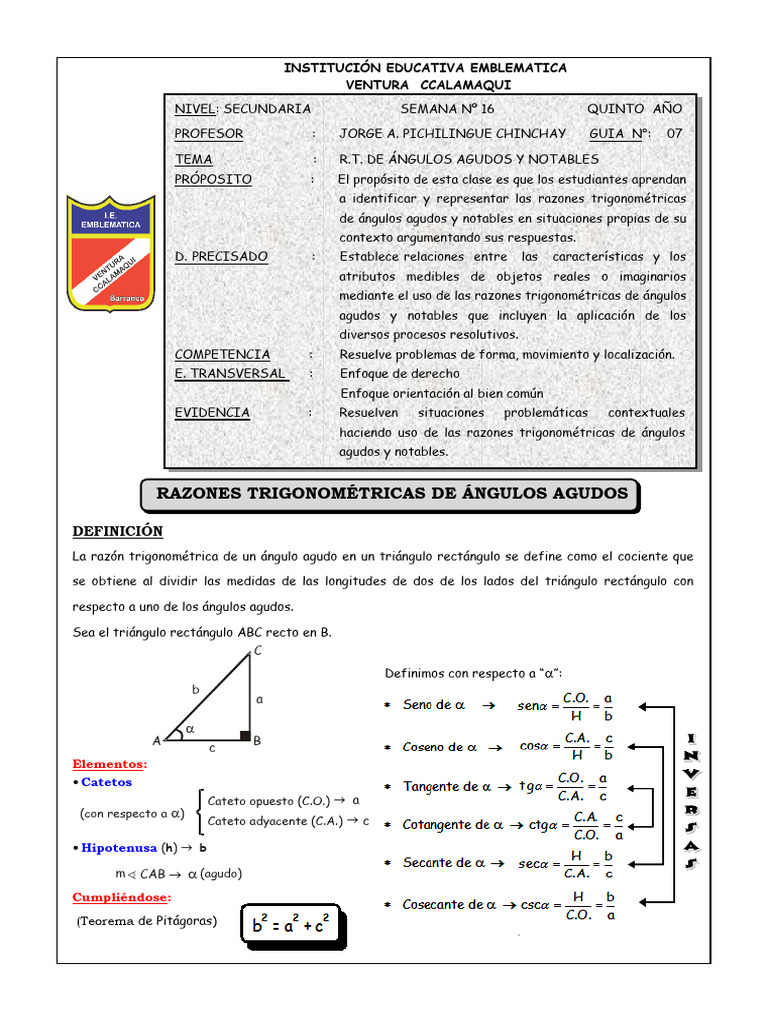 ÁNGULOS NOTABLES | PDF | Triángulo | Funciones trigonométricas