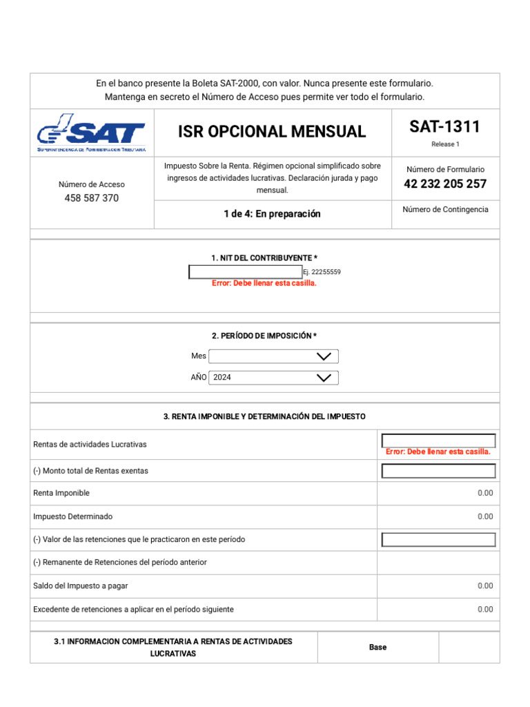 ISR Opcional SAT-1311 | PDF | Impuestos | Impuesto sobre la renta