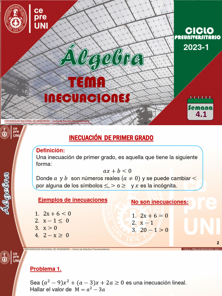 Inecuaciones para Preuniversitarios | PDF | Desigualdad (Matemáticas) | Álgebra abstracta
