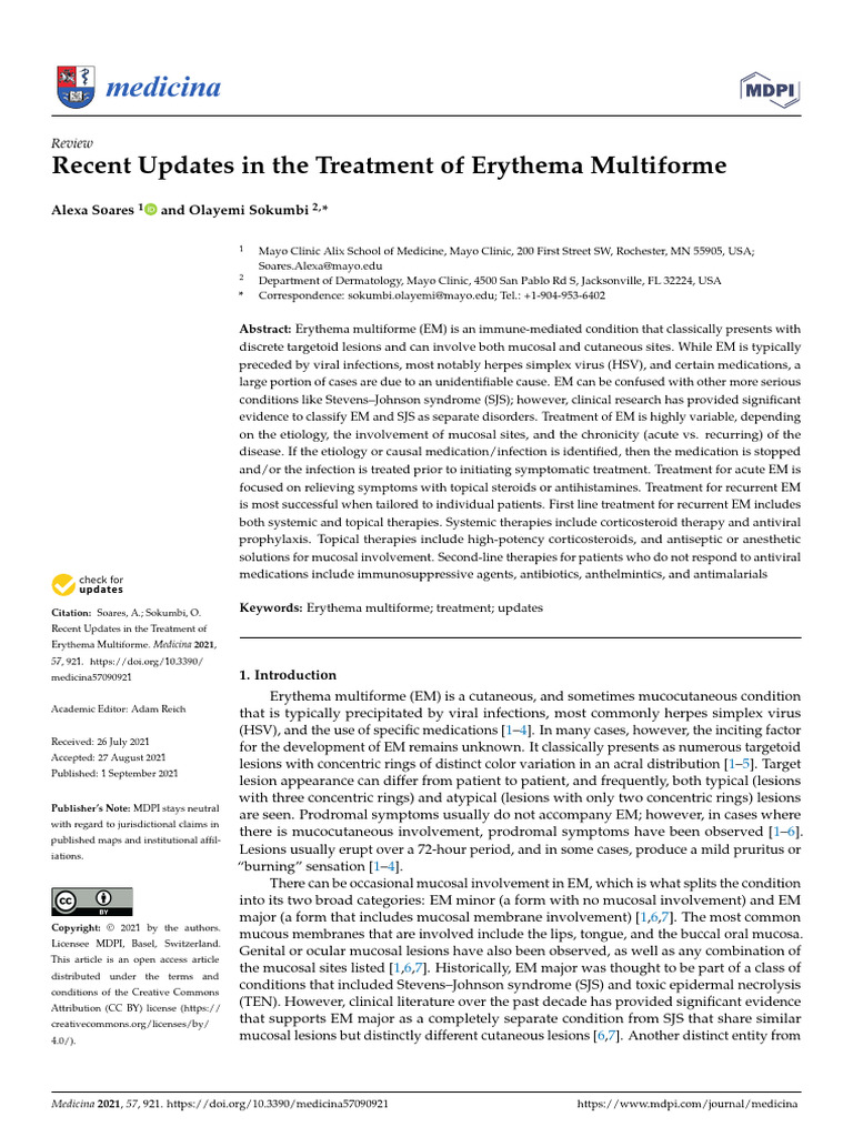 Recent Updates in The Treatment of Erythema Multiforme | PDF | Therapy ...