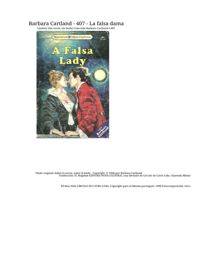 Barbara Cartland. La Falsa Lady Lindsey (Sin Novia, Sin Boda | PDF | Amor
