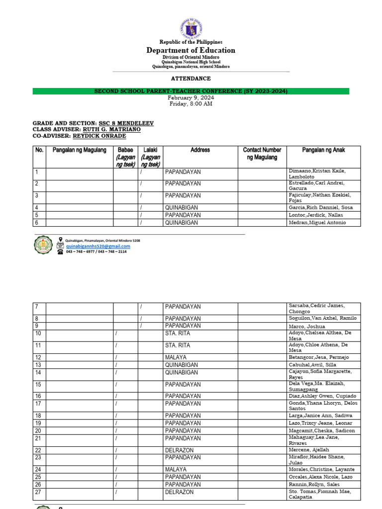 SAMPLE-PARENTS-ATTENDANCEs-FIRST-SPTA-MEETING-SY-23-24 | PDF