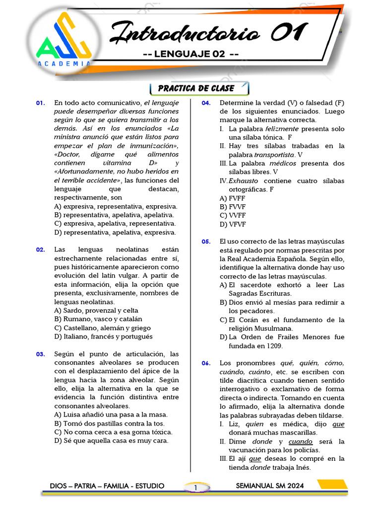 Lenguaje 02 - Intro 1, 2 Semianual | PDF | Objeto (gramática) | Verbo