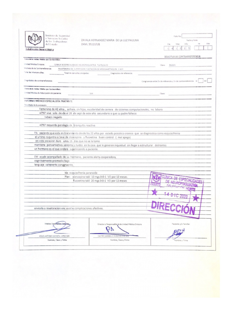 Certificado Psiquiatra ISSSTE TLATELOLCO C-Paulina | PDF