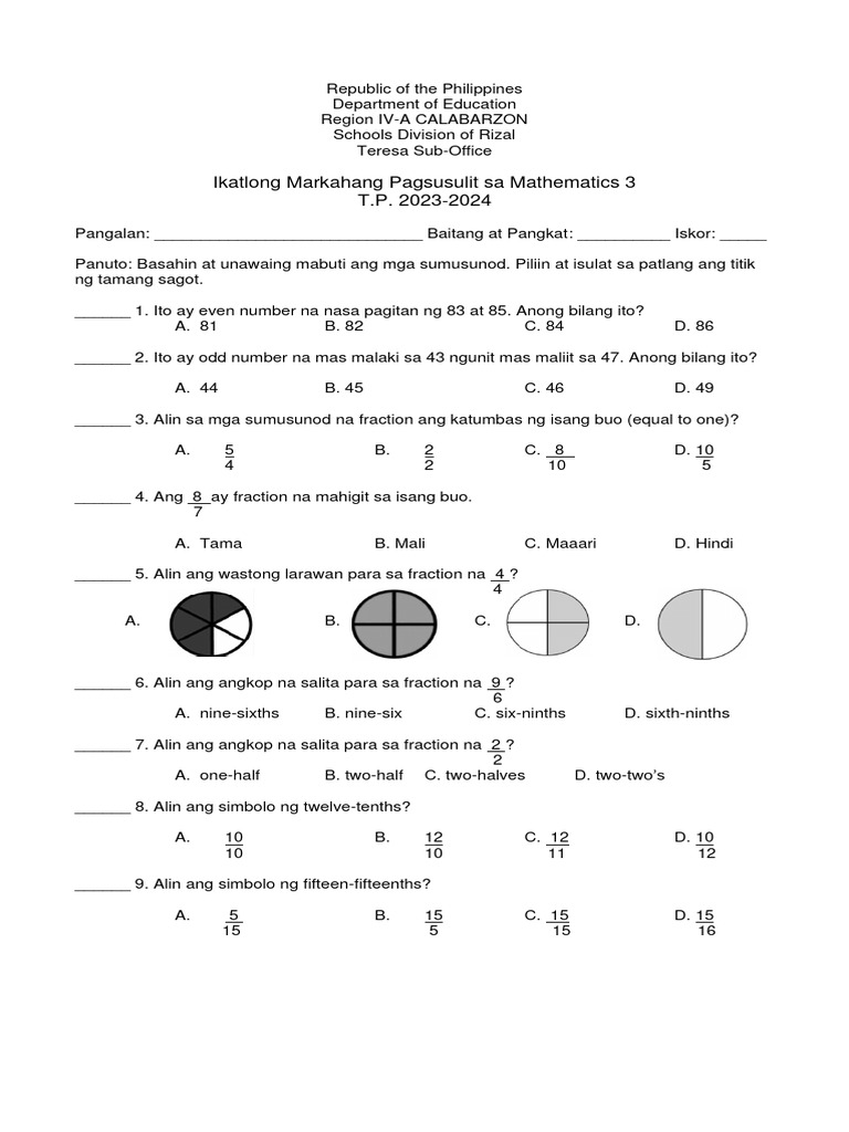 Third Quarter Math 3 | PDF