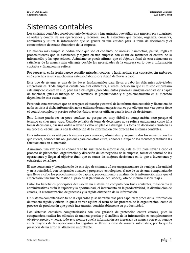 Control de lectura - Sistemas contables | PDF | Contabilidad | Software