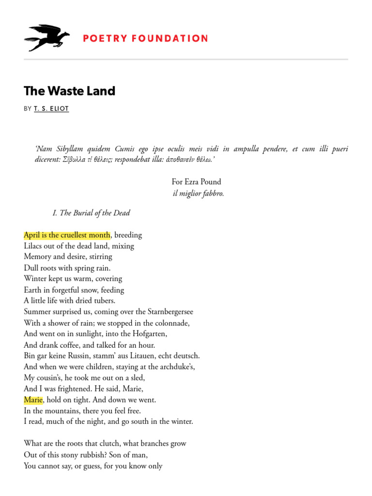 The Waste Land by T. S. Eliot - Poetry Foundation | PDF | Poetry