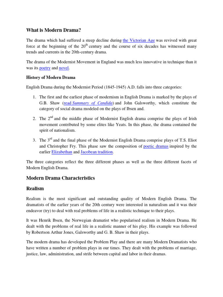 Intro To Modern Drama-1 | PDF | English Drama | English Literature