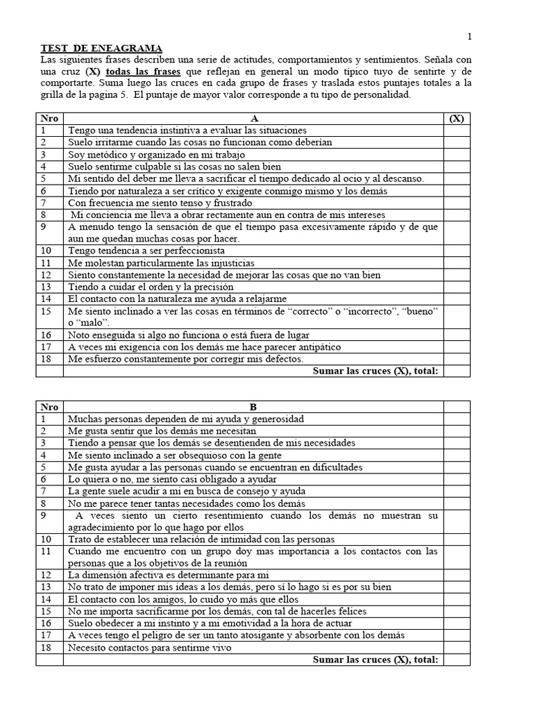 Test de Eneagrama: Descubre tu Tipo de Personalidad | PDF | Eneagrama ...