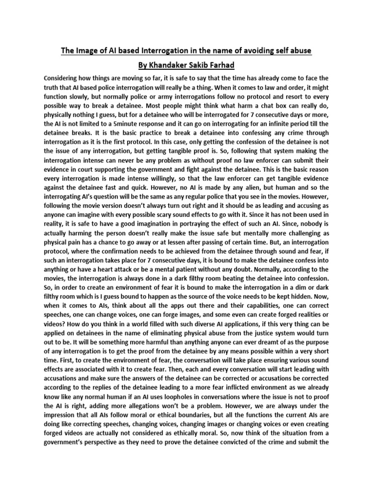 The Image of AI Based Interrogation in the Name of Avoiding Self Abuse ... The Image of AI Based Interrogation in the Name of Avoiding Self Abuse ...